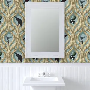 Spoonflower Vintage Birds Pale Damask Goth Victorian Custom Pre-pasted Wallpaper