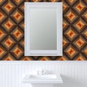 Spoonflower Woodgrain Parquet Wooden Look Shades Of Brown Custom Pre-pasted Wallpaper - Brown,orange