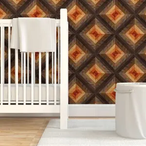 Spoonflower Woodgrain Parquet Wooden Look Shades Of Brown Custom Pre-pasted Wallpaper - Brown,orange