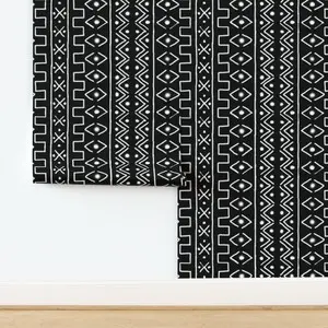 Spoonflower White On Black Mudcloth Custom Pre-pasted Wallpaper