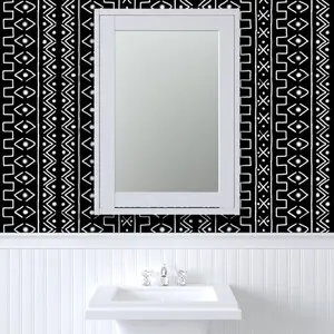 Spoonflower White On Black Mudcloth Custom Pre-pasted Wallpaper