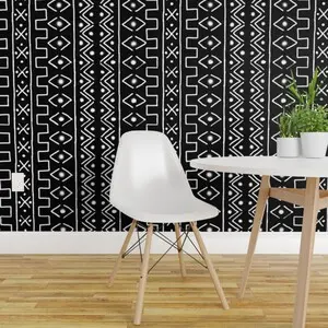 Spoonflower White On Black Mudcloth Custom Pre-pasted Wallpaper