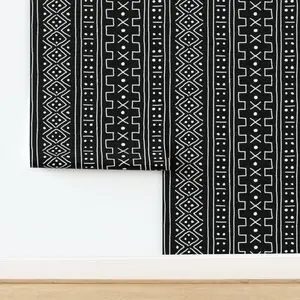 Spoonflower Black And White Mudcloth Custom Pre-pasted Wallpaper