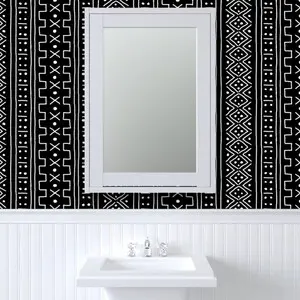 Spoonflower Black And White Mudcloth Custom Pre-pasted Wallpaper