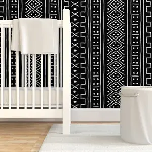 Spoonflower Black And White Mudcloth Custom Pre-pasted Wallpaper