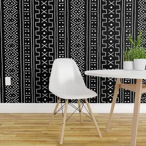 Spoonflower Black And White Mudcloth Custom Pre-pasted Wallpaper