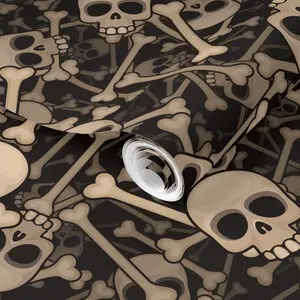 Spoonflower Skulls Skeleton Bones Halloween Spooky Macabre Custom Pre-pasted Wallpaper - Black,tan,brown