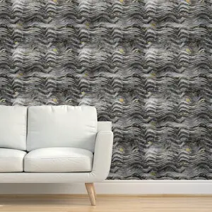 Spoonflower Black White Marble Stone Marblized Geode Paint Custom Pre-pasted Wallpaper