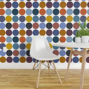 Spoonflower Retro Dots Polka Geometric Vintage Mid Custom Pre-pasted Wallpaper