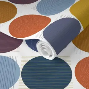 Spoonflower Retro Dots Polka Geometric Vintage Mid Custom Pre-pasted Wallpaper - Blue