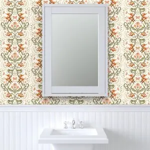Spoonflower Whimsical Fox Squirrel Botanical Nature Custom Pre-pasted Wallpaper