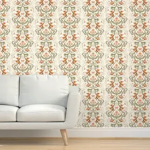 Spoonflower Whimsical Fox Squirrel Botanical Nature Custom Pre-pasted Wallpaper