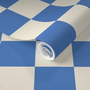 Spoonflower Minimal Cobalt Retro Grid Checkerboard Custom Pre-pasted Wallpaper - Blue