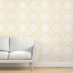 Spoonflower Talavera Spring Floral Pastel Colors And Custom Pre-pasted Wallpaper - Pink