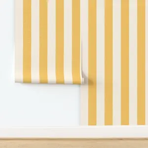 Spoonflower Lemon Stripe Amalfi Pool Cabana Simple Custom Pre-pasted Wallpaper