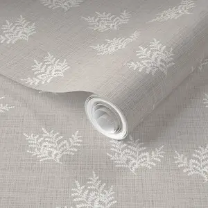 Spoonflower Natural Floral Traditional Neutral Botanical Fern Custom Pre-pasted Wallpaper Gray