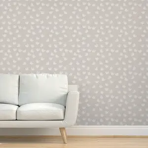 Spoonflower Natural Floral Traditional Neutral Botanical Fern Custom Pre-pasted Wallpaper - Gray