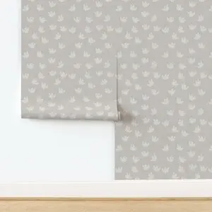 Spoonflower Natural Floral Traditional Neutral Botanical Fern Custom Pre-pasted Wallpaper - Gray