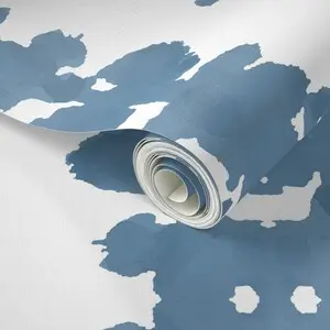 Spoonflower Inkblot Stripe White Denim Abstract Modern Custom Pre-pasted Wallpaper - Blue