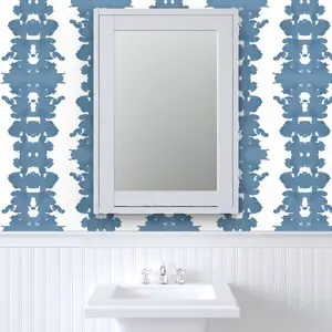 Spoonflower Inkblot Stripe White Denim Abstract Modern Custom Pre-pasted Wallpaper - Blue