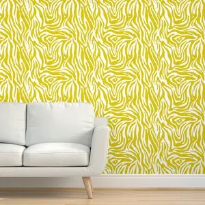 Spoonflower Chartreuse Stripe Bright Animal Print And Custom Pre-pasted Wallpaper
