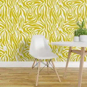 Spoonflower Chartreuse Stripe Bright Animal Print And Custom Pre-pasted Wallpaper