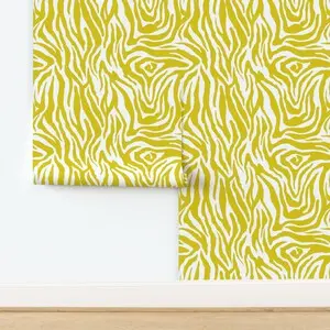 Spoonflower Chartreuse Stripe Bright Animal Print And Custom Pre-pasted Wallpaper