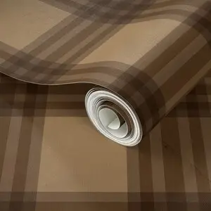 Spoonflower Plaid Antique Check Old Tartan Earth Tone Custom Pre-pasted Wallpaper - Brown