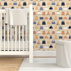 Spoonflower Mid Century Modern Minimal Yellow Orange Custom Pre-pasted Wallpaper