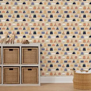 Spoonflower Mid Century Modern Minimal Yellow Orange Custom Pre-pasted Wallpaper