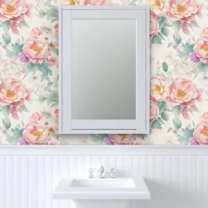 Spoonflower Blooming Peony Pastel Flower Custom Pre-pasted Wallpaper