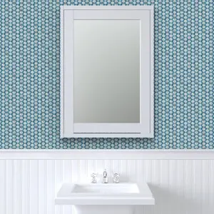 Spoonflower Ocean Nautical Seashells Scallop Shell Custom Pre-pasted Wallpaper - Blue
