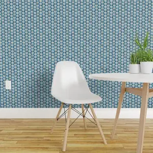 Spoonflower Ocean Nautical Seashells Scallop Shell Custom Pre-pasted Wallpaper - Blue