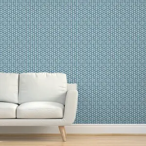 Spoonflower Ocean Nautical Seashells Scallop Shell Custom Pre-pasted Wallpaper - Blue