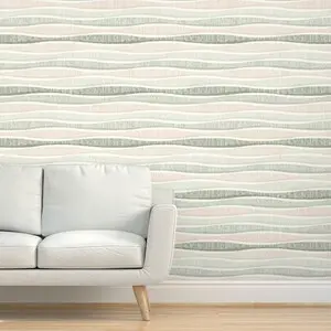 Spoonflower Coastal Stripe Minimal Sage Green Blush Custom Pre-pasted Wallpaper
