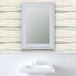 Spoonflower Coastal Stripe Minimal Sage Green Blush Custom Pre-pasted Wallpaper