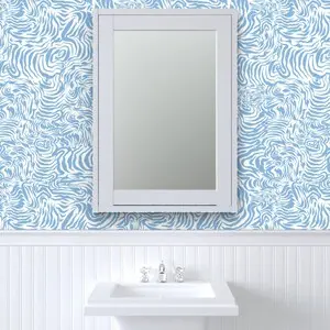 Spoonflower Cornflower Nautical Abstract Lines Ocean Custom Pre-pasted Wallpaper