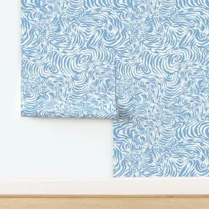 Spoonflower Cornflower Nautical Abstract Lines Ocean Custom Pre-pasted Wallpaper