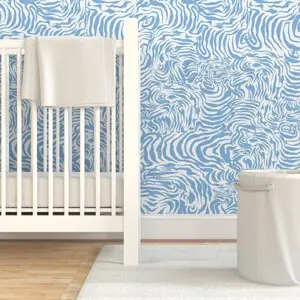 Spoonflower Cornflower Nautical Abstract Lines Ocean Custom Pre-pasted Wallpaper