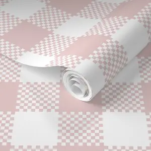 Spoonflower Soft Blush Check Buffalo Pastel Light Spring Custom Pre-pasted Wallpaper