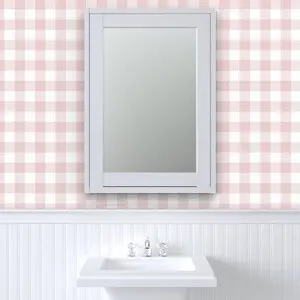 Spoonflower Soft Blush Check Buffalo Pastel Light Spring Custom Pre-pasted Wallpaper
