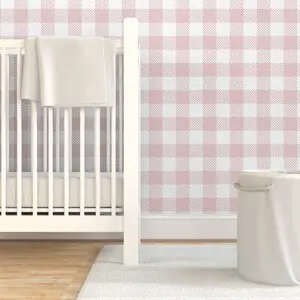 Spoonflower Soft Blush Check Buffalo Pastel Light Spring Custom Pre-pasted Wallpaper