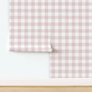 Spoonflower Soft Blush Check Buffalo Pastel Light Spring Custom Pre-pasted Wallpaper