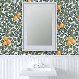 Spoonflower Fruit Citrus Summer Botanical Mediterranean Custom Pre-pasted Wallpaper - Orange