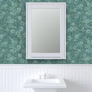 Spoonflower Floral Retro Flowers Hand Drawn Monochromatic Custom Pre-pasted Wallpaper - Blue
