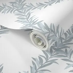 Spoonflower Blue Botanical Trellis Lattice Leaves Floral Custom Pre-pasted Wallpaper - Gray