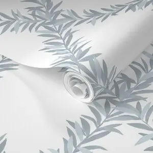 Spoonflower Blue Botanical Trellis Lattice Leaves Floral Custom Pre-pasted Wallpaper - Gray