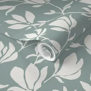Spoonflower Modern Floral Green Elegant Custom Pre-pasted Wallpaper - Sage