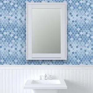 Spoonflower Decorative Vintage Tile Monochrome Soft Custom Pre-pasted Wallpaper - Blue