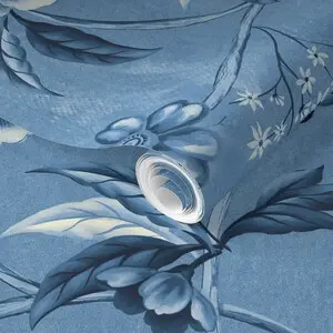 Spoonflower Victorian Floral And White Chinoiserie New Custom Pre-pasted Wallpaper - Blue